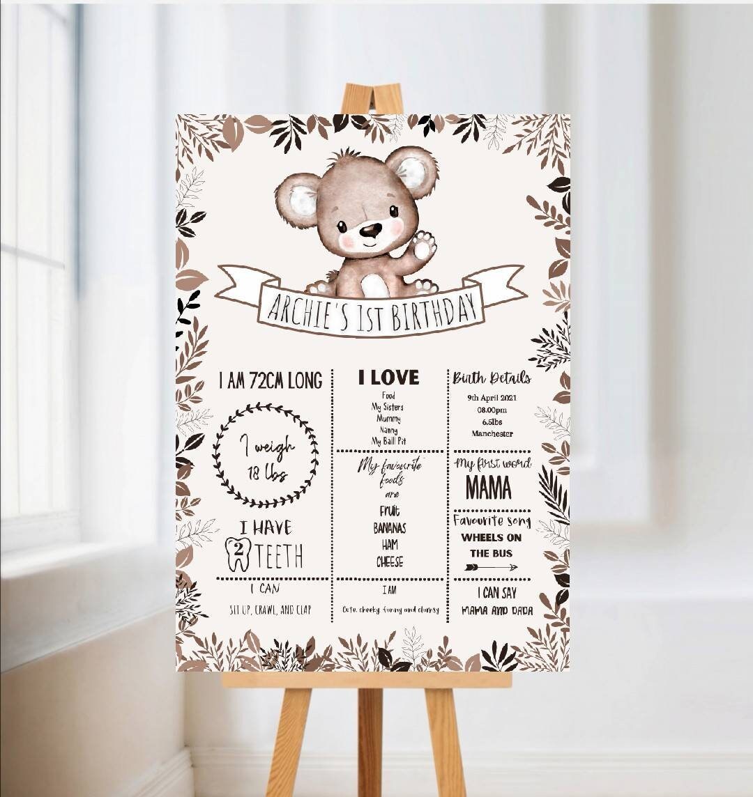 Personalised Brown Teddy Bear Welcome Board Sign Neutral Teddy Bear ...