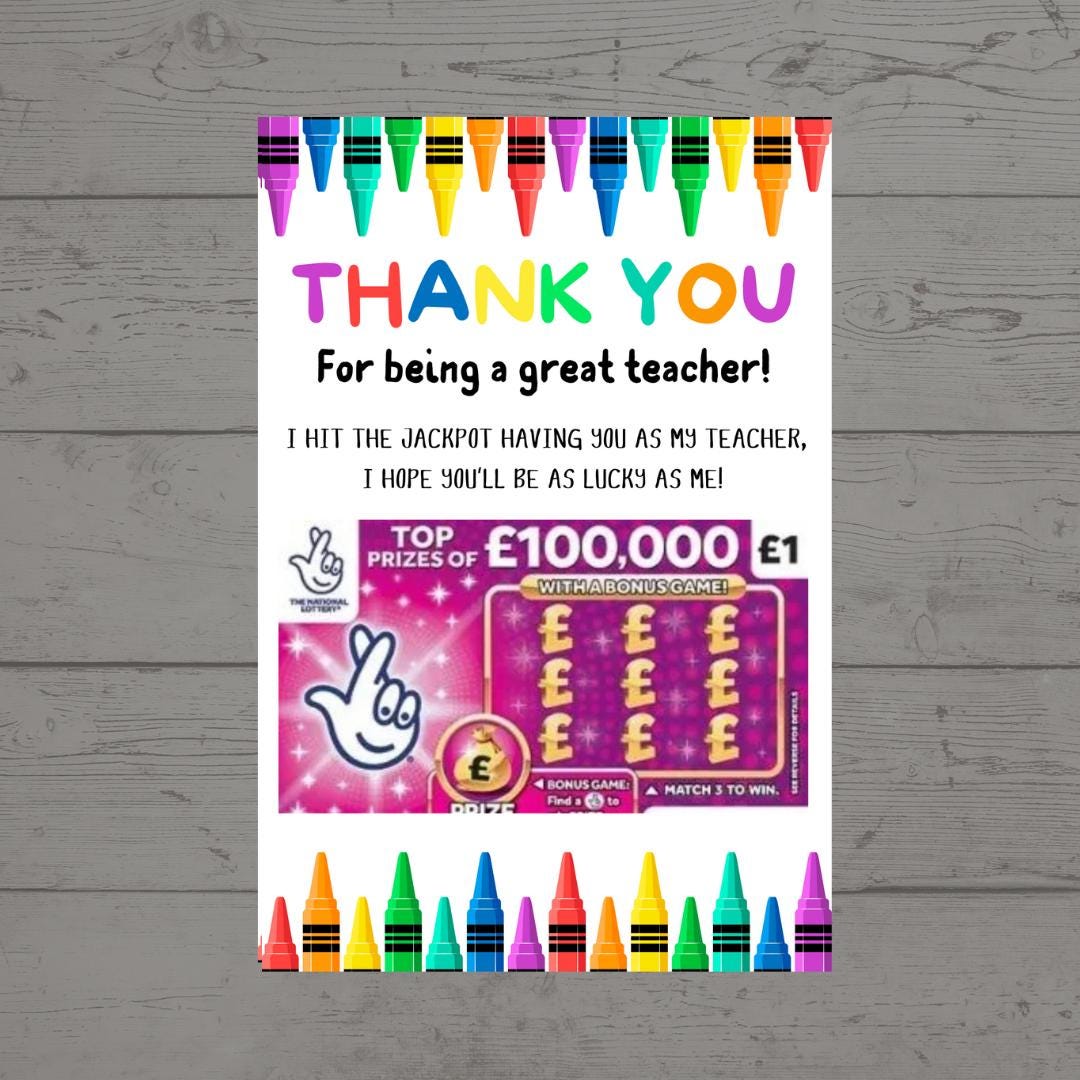 Teacher Gift | Teacher Gift Idea Scratch Card Lottery Ticket Backing ...
