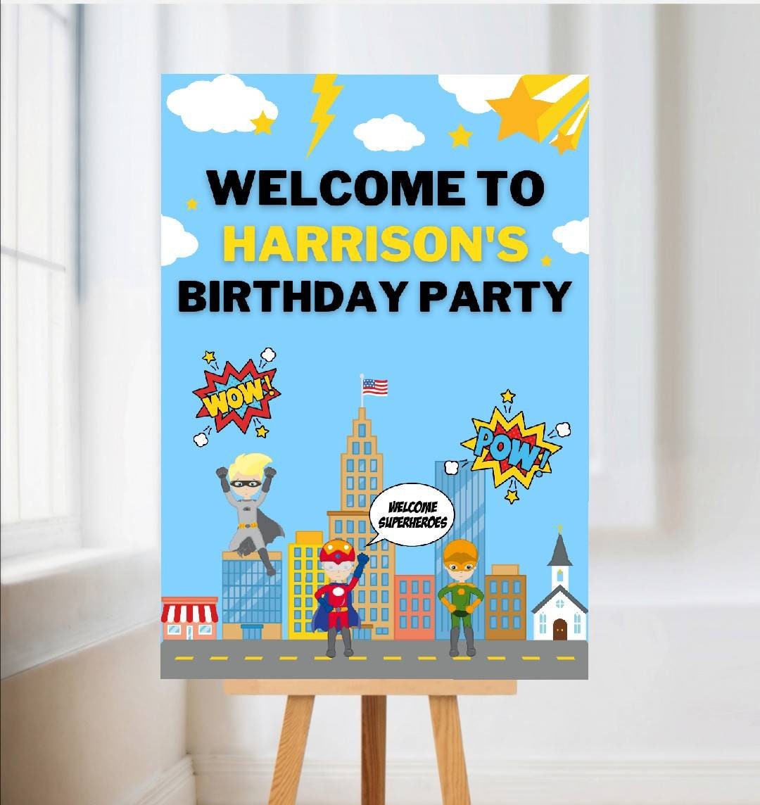 Superhero Welcome Board Sign | Personalised Superhero Birthday Board ...