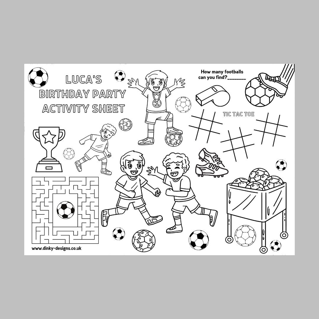 A4 Colouring Activity Sheets | Personalised Boys Football Activity ...