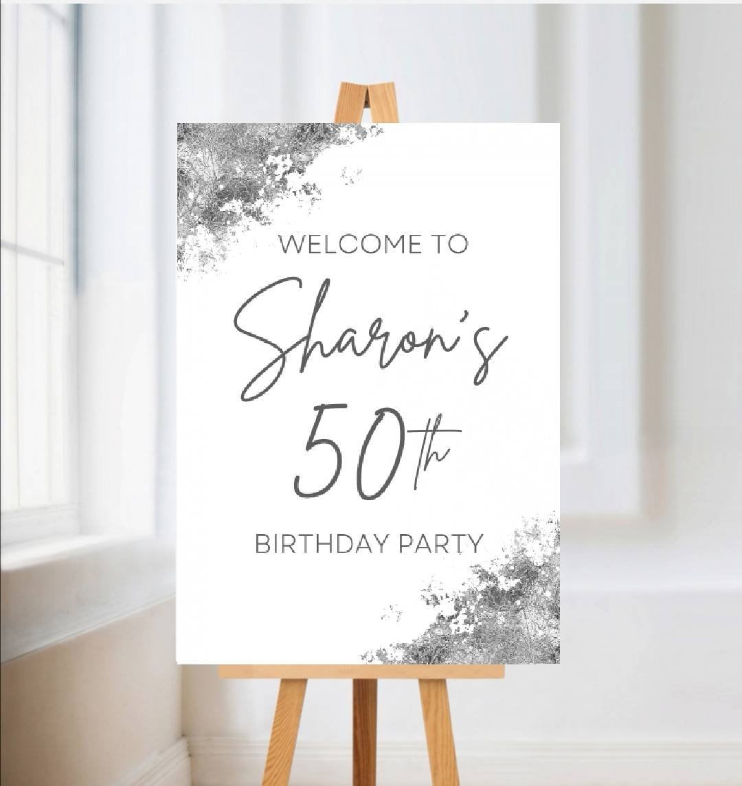 Silver & White Welcome Board Sign | Personalised Birthday Board ...