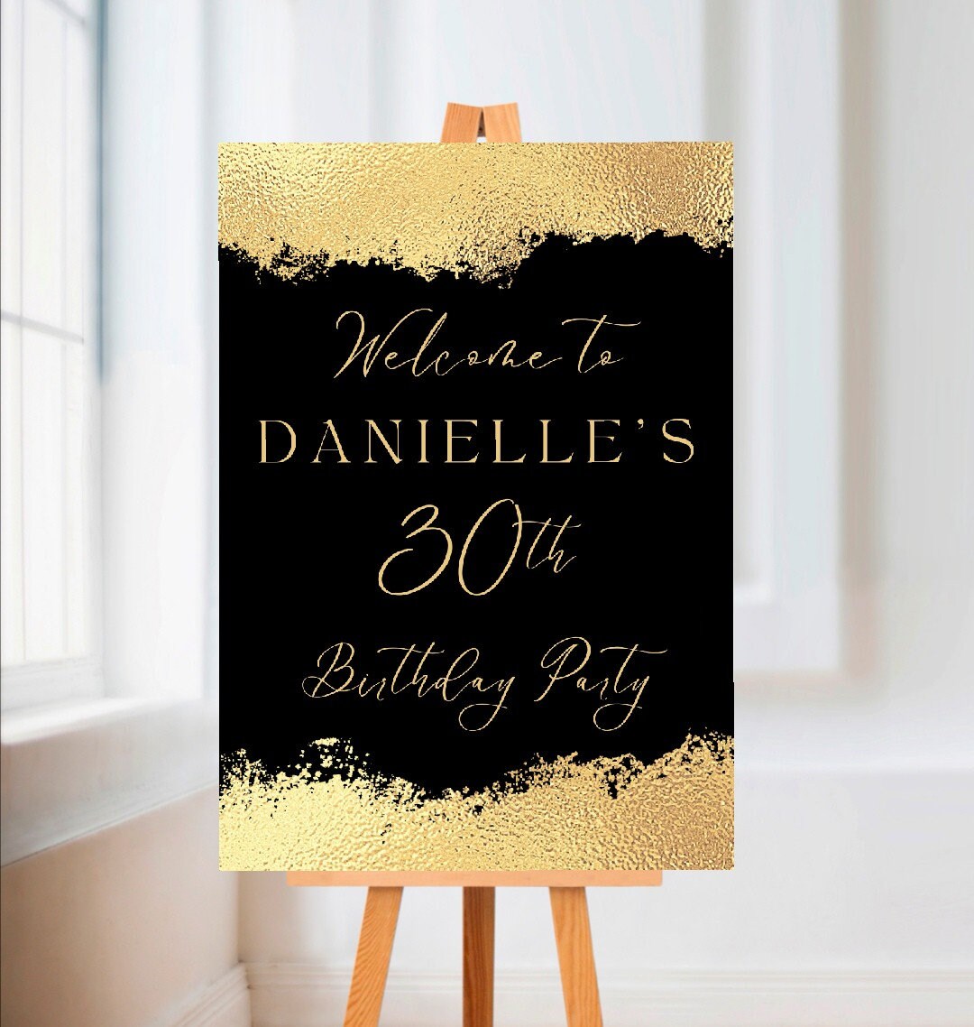 Black & Gold Welcome Board Sign | Personalised Birthday Board ...