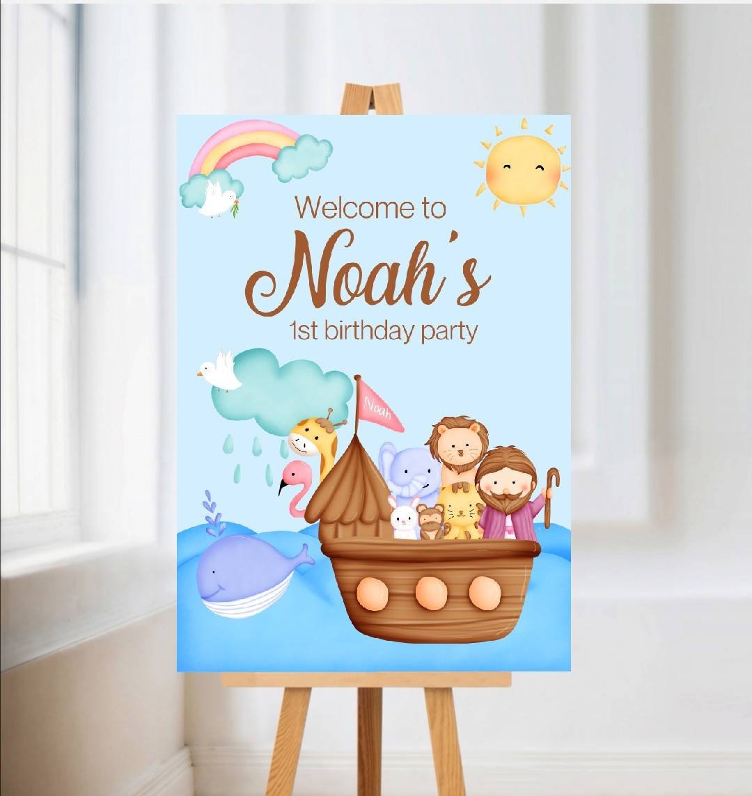 Noah's Ark Theme Welcome Board Sign | Personalised Birthday Board ...