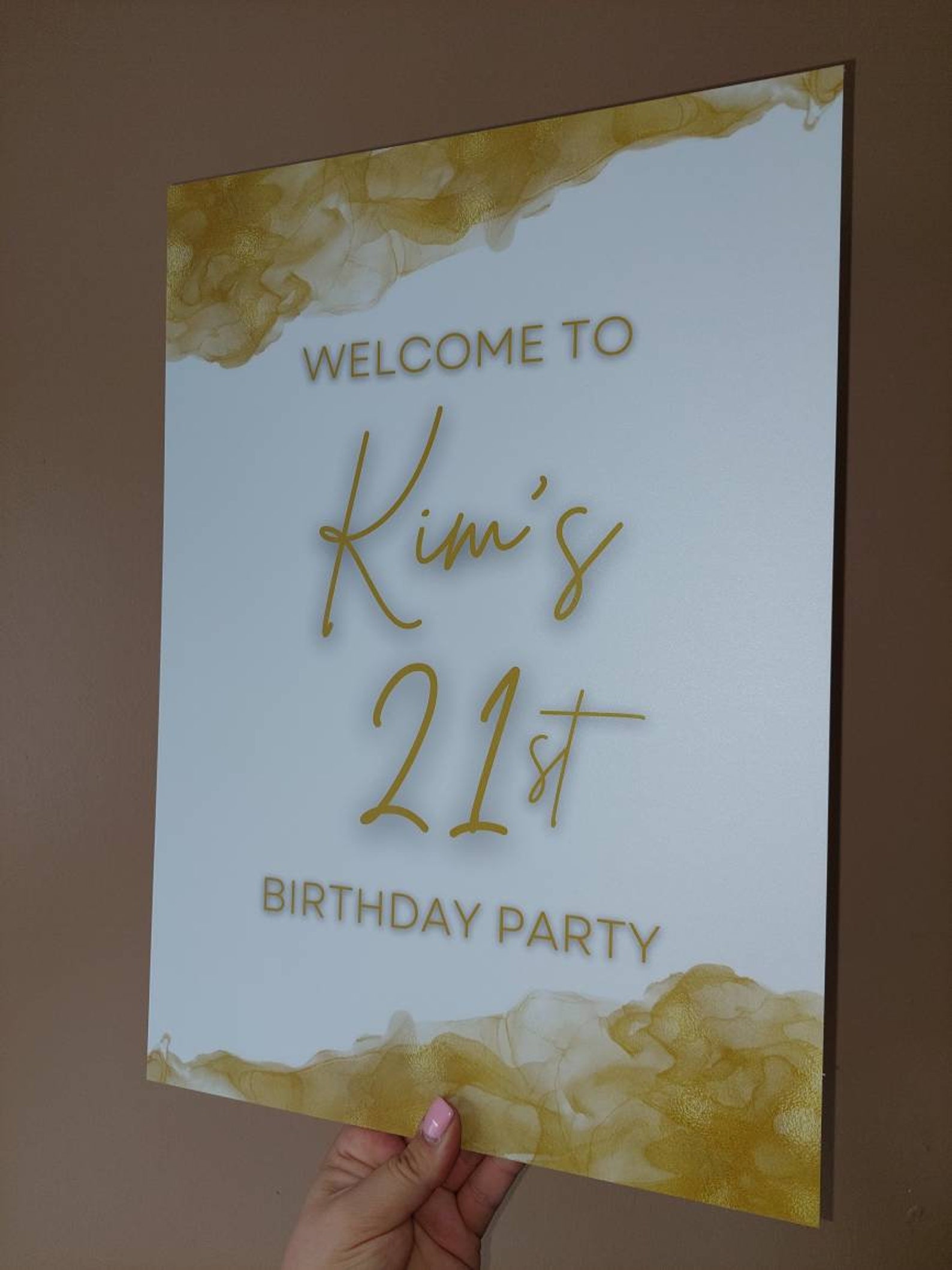 White & Gold Welcome Board Sign | Personalised Birthday Board ...