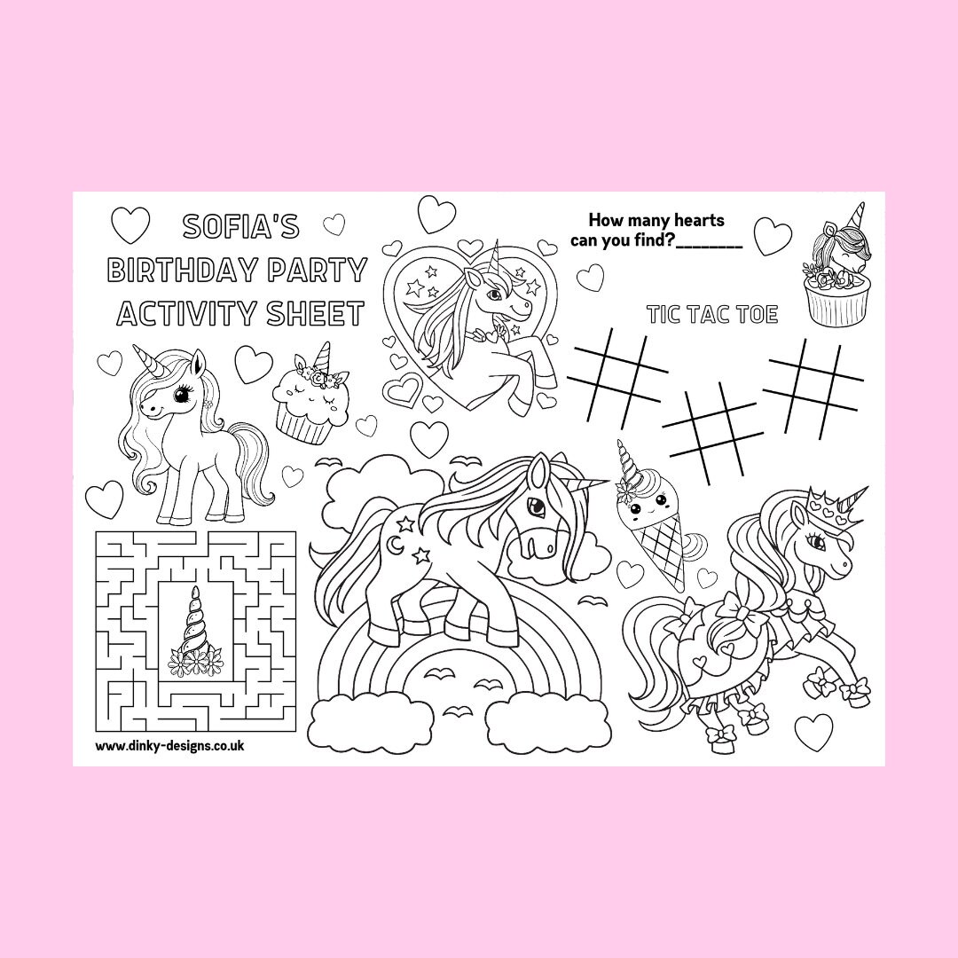 A4 Colouring Activity Sheets | Personalised Unicorn Activity Sheets ...