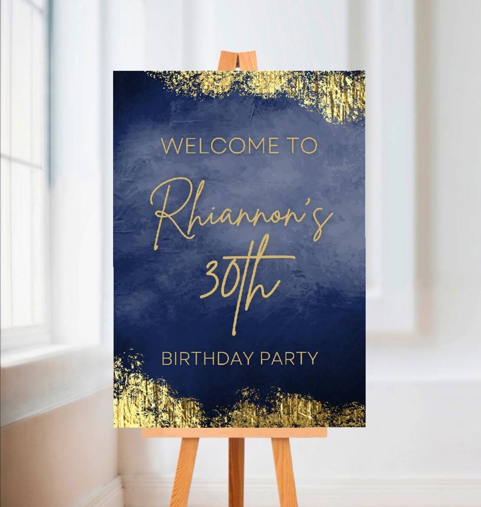 Navy Blue & Gold Welcome Board Sign | Personalised Birthday Board ...