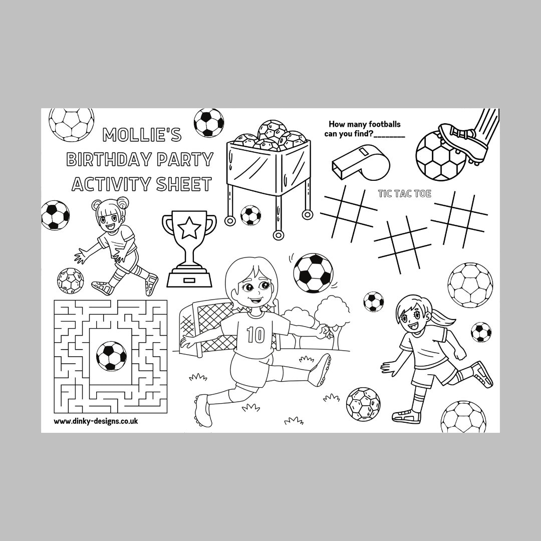 A4 Colouring Activity Sheets | Personalised Girls Football Activity ...