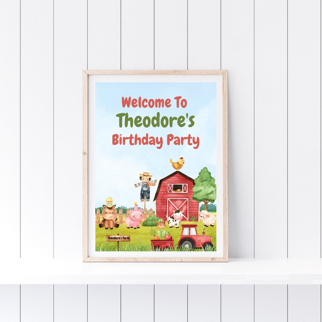Farm Animal Table Print Sign Personalised Birthday Sign Print Birthday ...