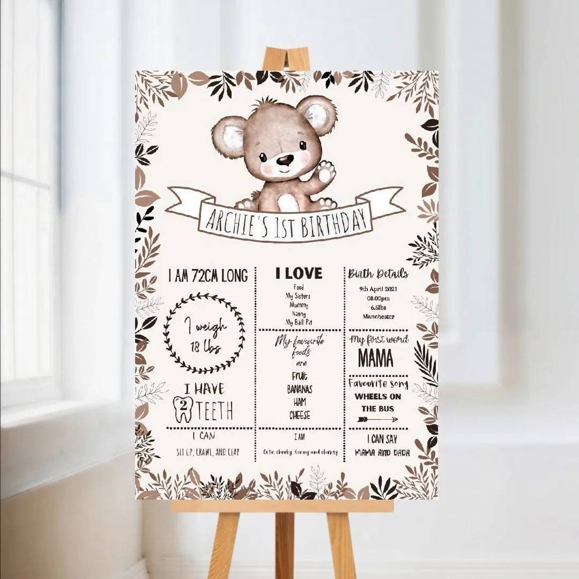 Personalised Brown Teddy Bear Welcome Board Sign Neutral - Etsy