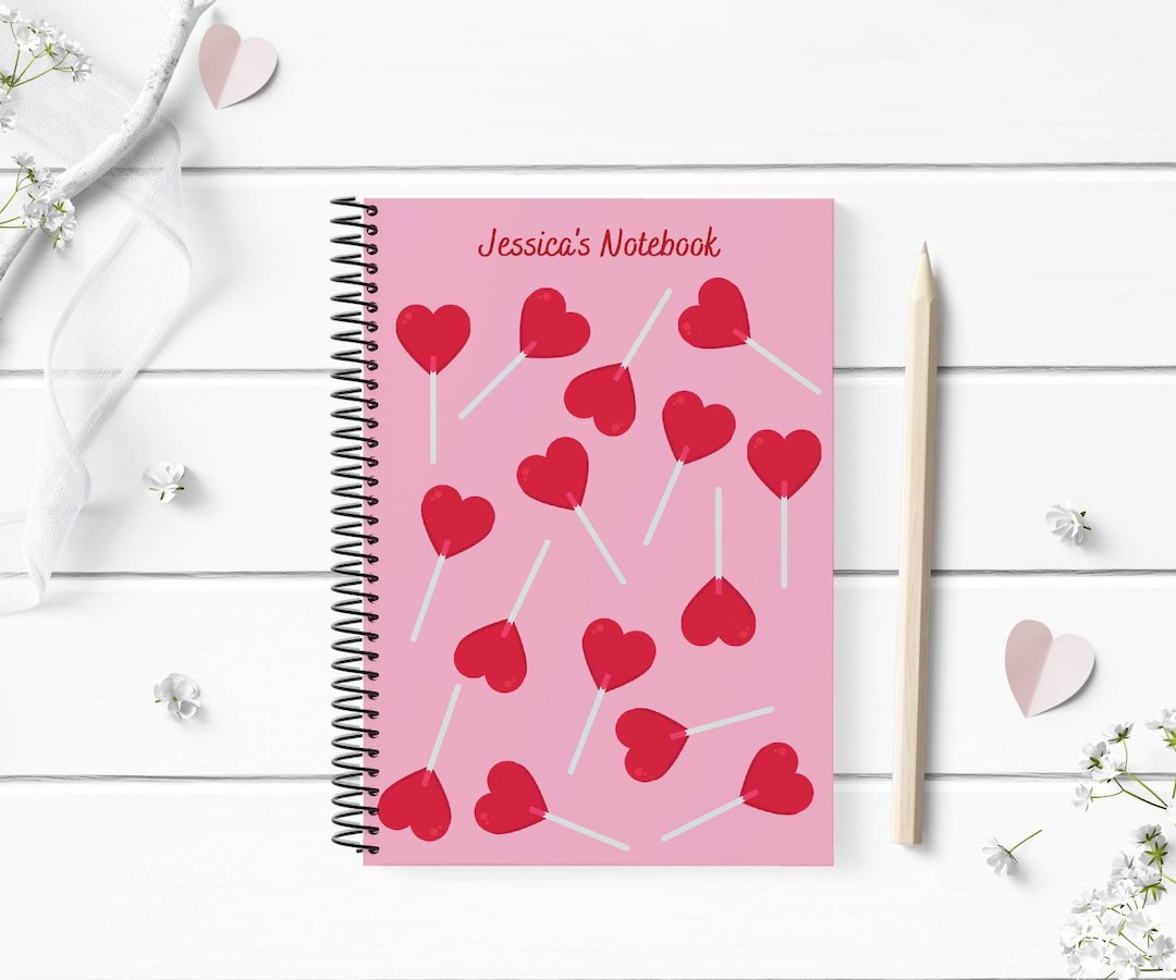 Valentine's Notebook Love Heart Lollipop Design Personalised Notebook ...