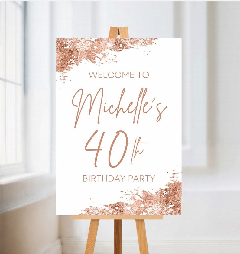 White & Rose Gold Welcome Board Sign | Personalised Birthday Board ...