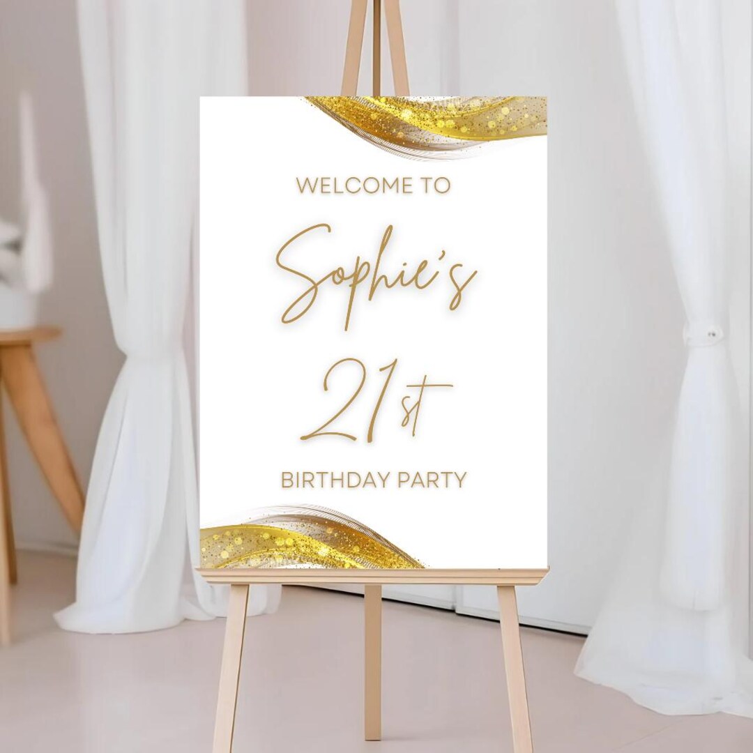 White & Gold Welcome Board Sign | Personalised Birthday Board ...