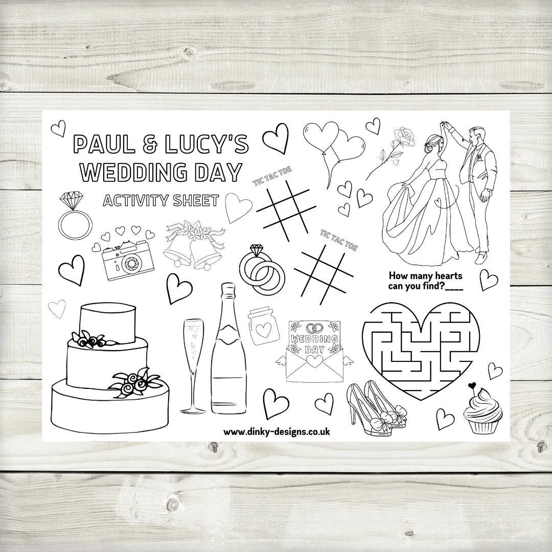 A4 Colouring Activity Sheets Personalised Wedding Activity Sheets Party ...