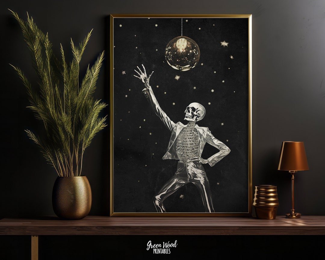Halloween Party Dancing Skeleton Wall Art, Skeleton Disco, Printable ...
