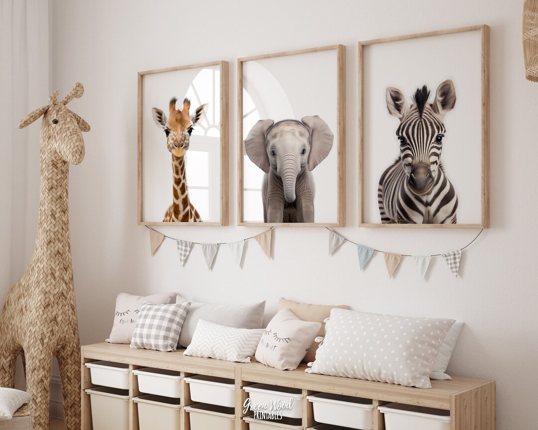 Safari Animal Set of 3 Nursery Prints, Safari Baby Shower Decoration ...