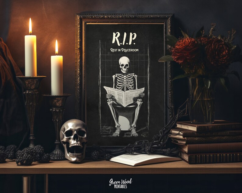 Halloween Bathroom Decor, Printable Toilet Sign, Skeleton Wall Art, RIP ...