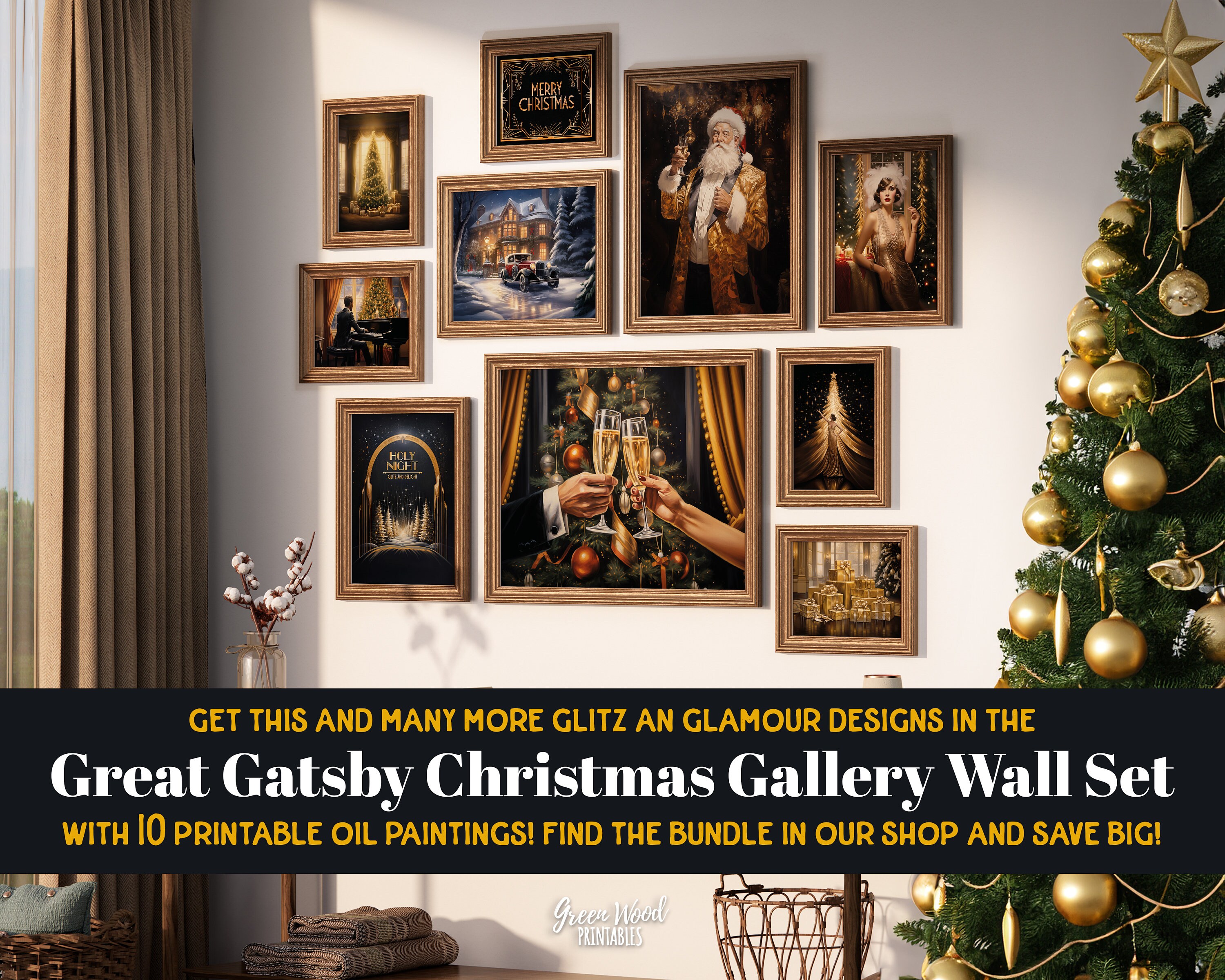 Art Deco Christmas Decor Print | Elegant Christmas Tree Art Deco Print ...