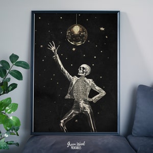 Halloween Party Dancing Skeleton Wall Art, Skeleton Disco, Printable ...