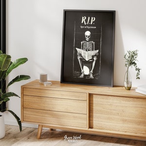 Halloween Bathroom Decor, Printable Toilet Sign, Skeleton Wall Art, RIP ...