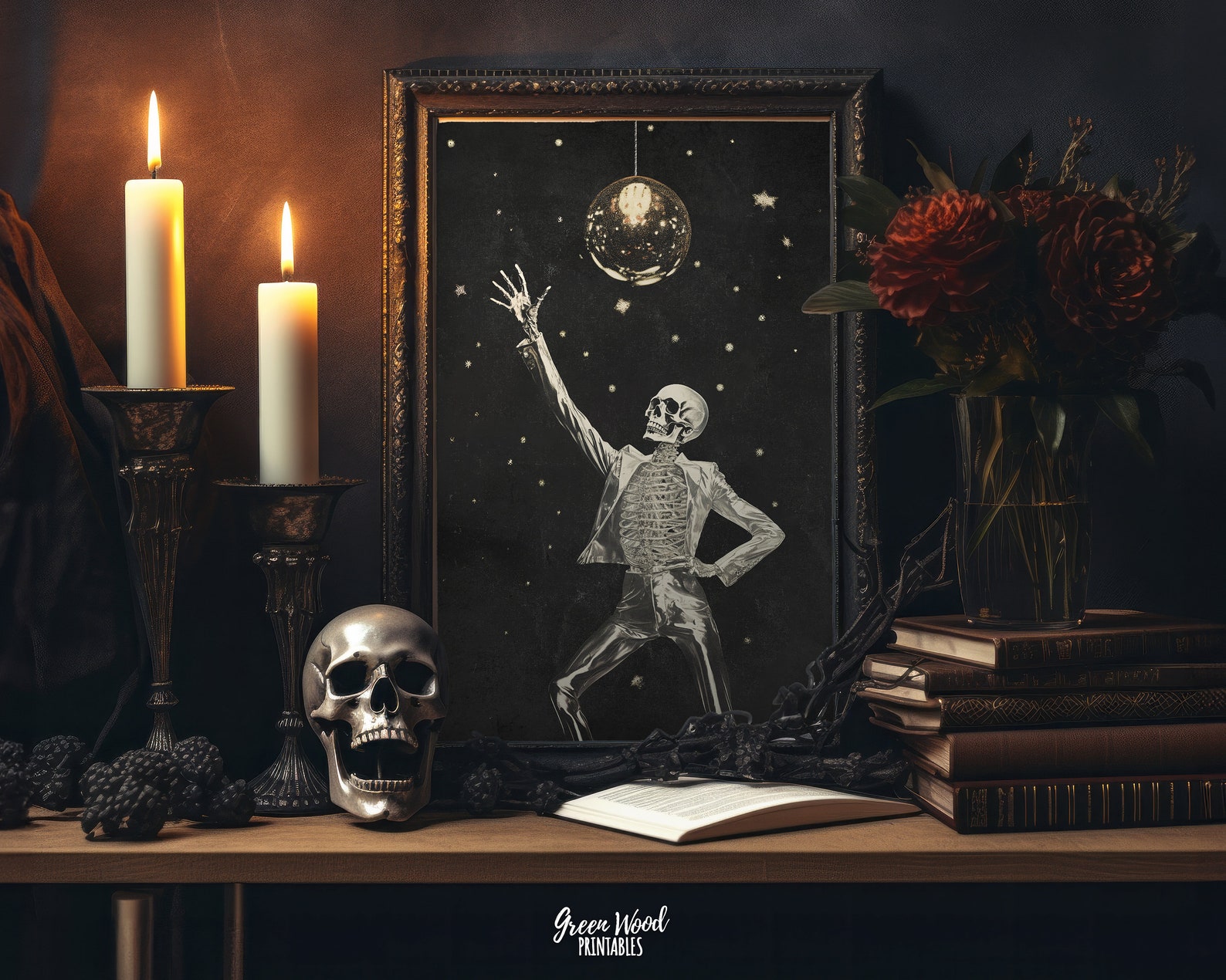 Halloween Party Dancing Skeleton Wall Art, Skeleton Disco, Printable ...