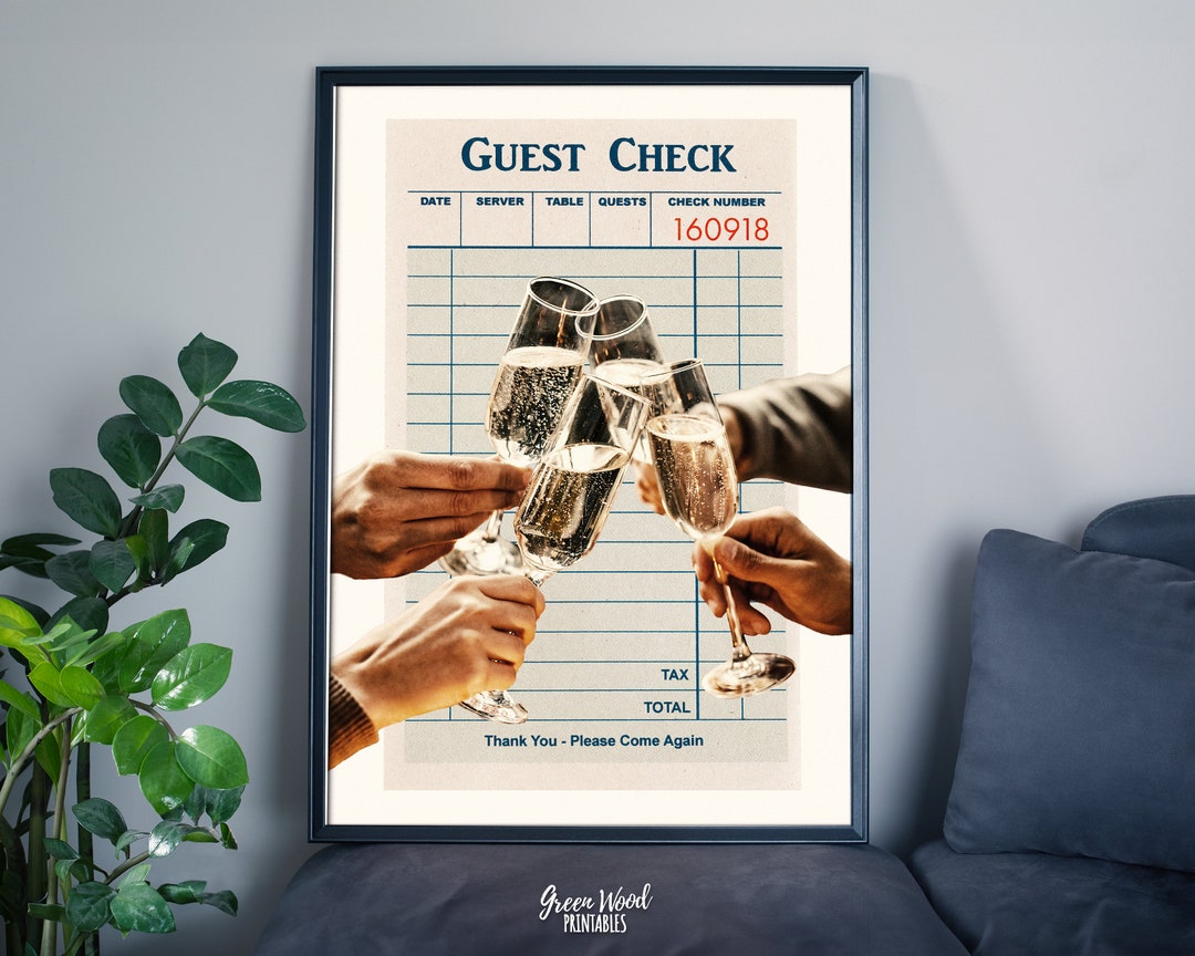 Guest Check Print, Trendy Wall Art, Guest Check Champagne Cheers ...