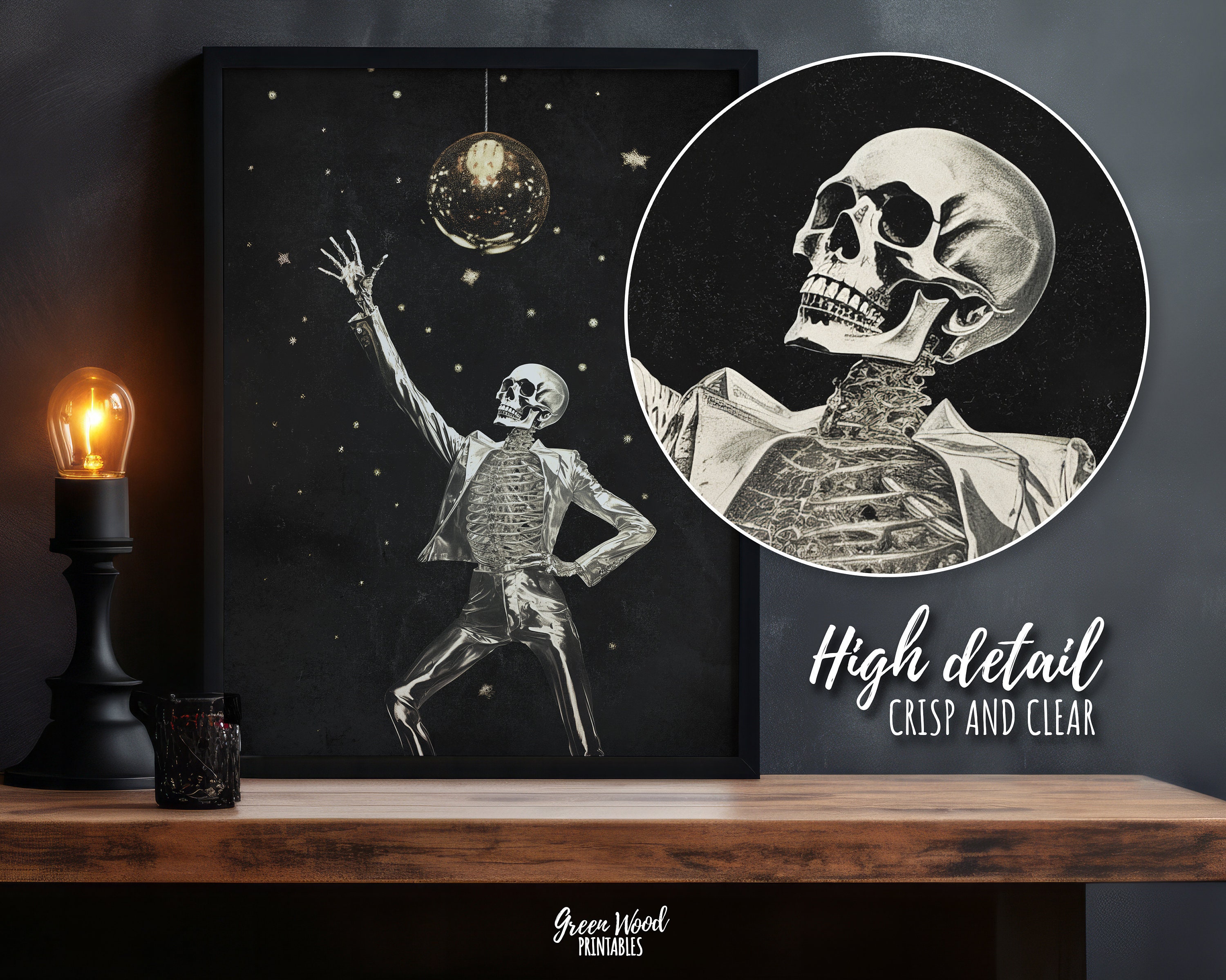 Halloween Party Dancing Skeleton Wall Art, Skeleton Disco, Printable ...