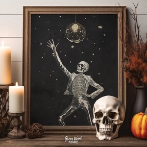 Halloween Party Dancing Skeleton Wall Art, Skeleton Disco, Printable ...