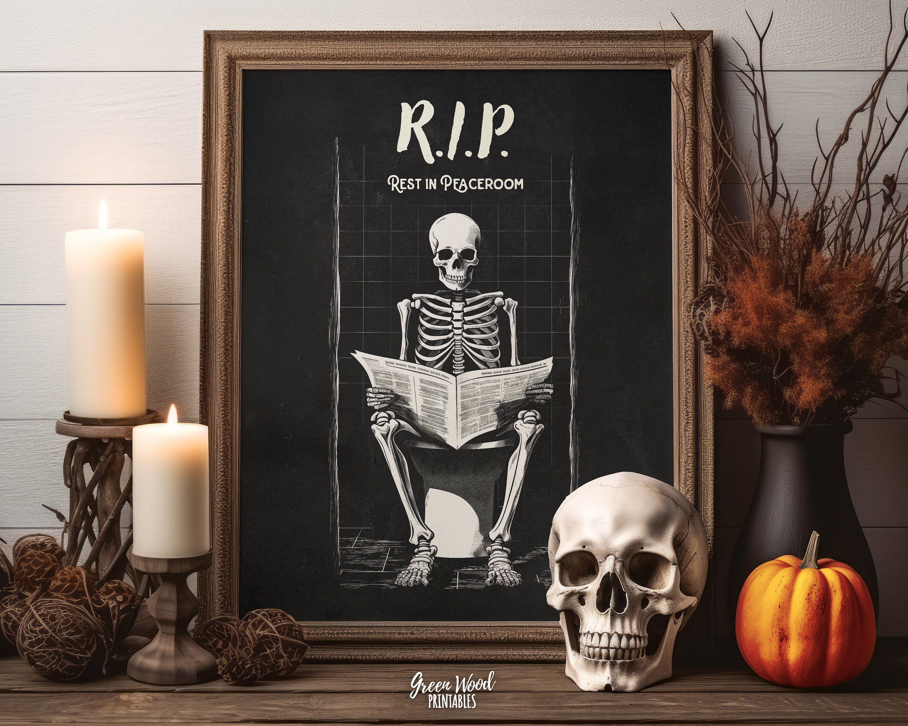 Halloween Bathroom Decor, Printable Toilet Sign, Skeleton Wall Art, RIP ...