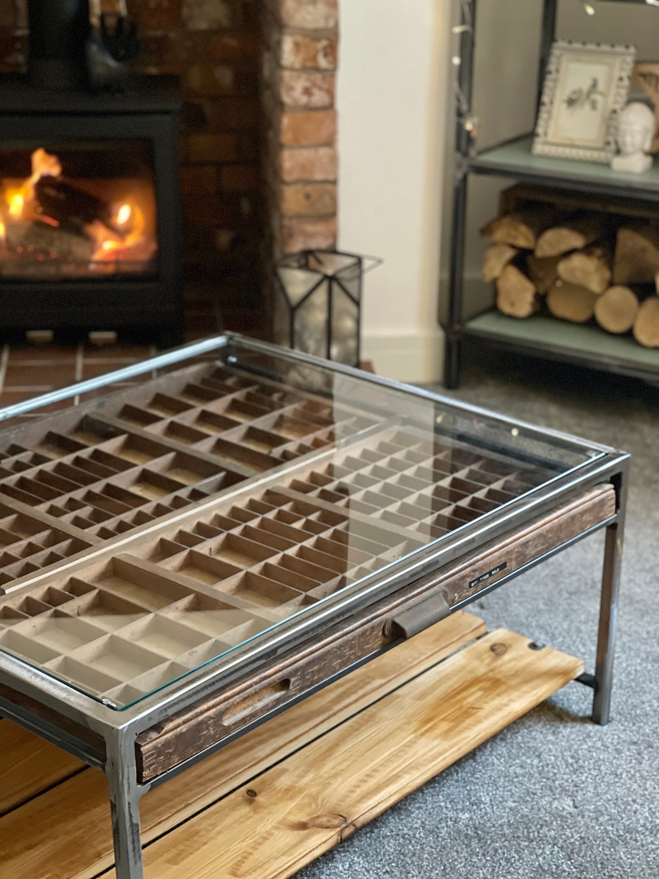 STATEMENT COFFEE TABLE Double Printers Tray Industrial Design Handmade ...