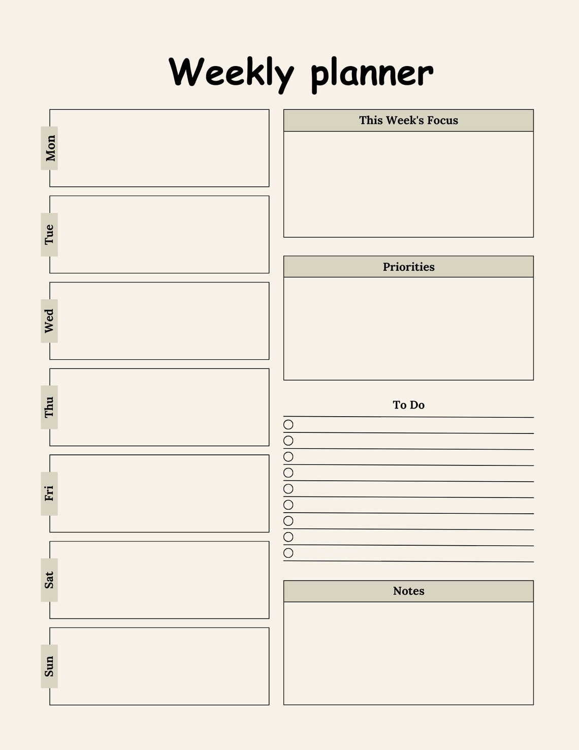 Weekly Planner Printable, Simple Weekly Planner, Minimalist Weekly ...
