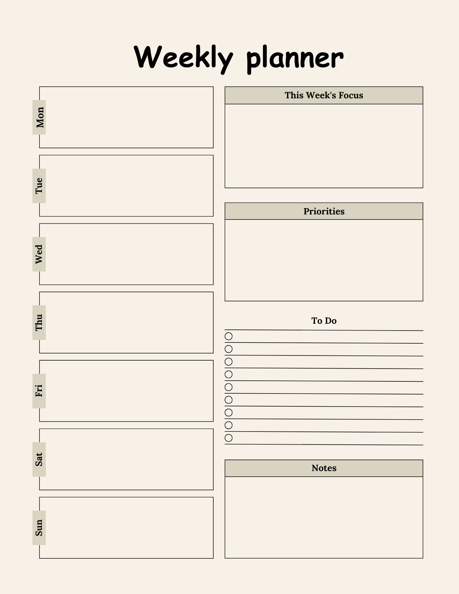 Weekly Planner Printable, Simple Weekly Planner, Minimalist Weekly ...