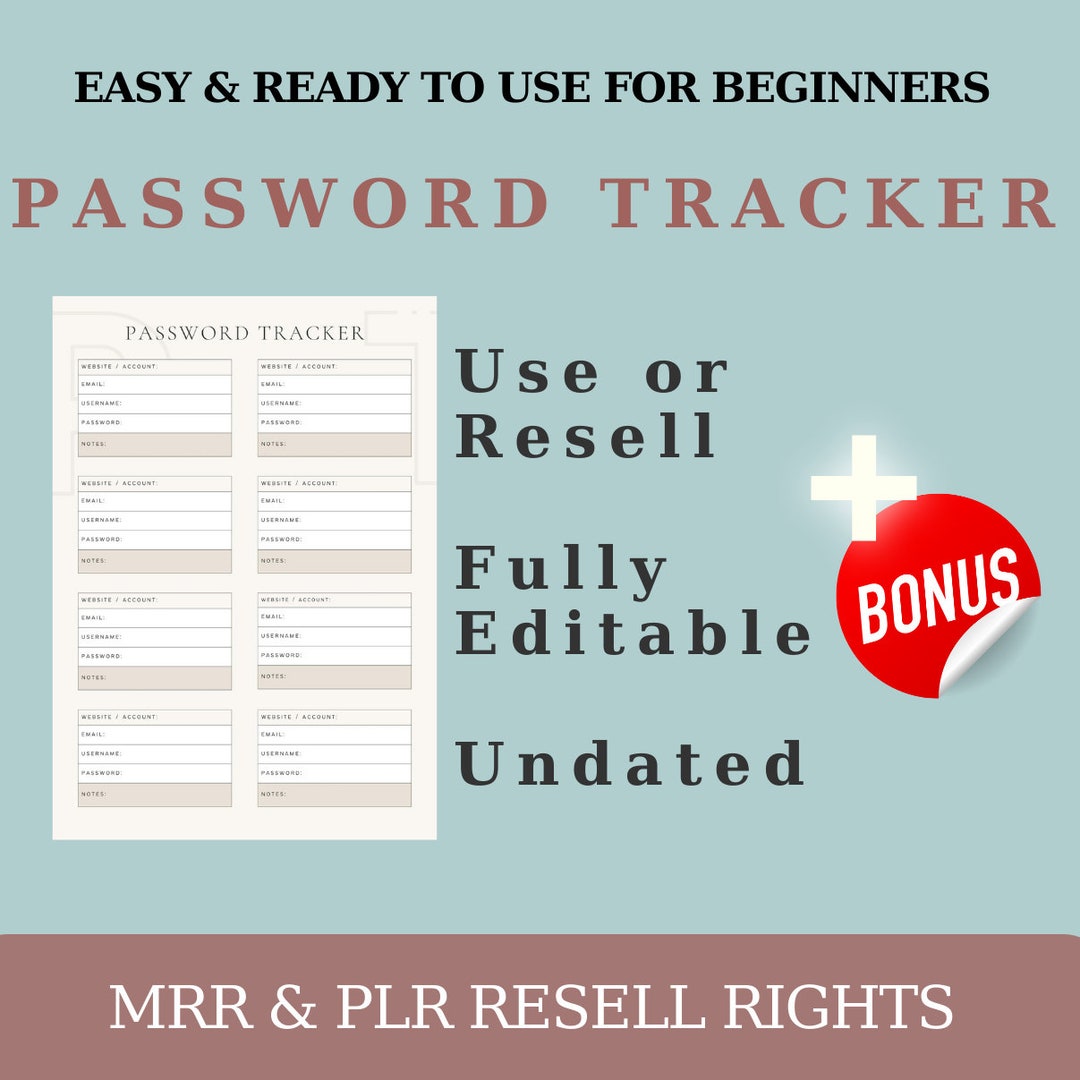 Password Tracker Printable & Fillable, Download PDF, Password Organizer ...