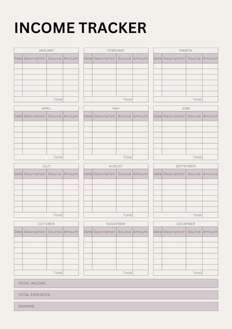 Income Tracker Printable Income Tracking Income Log Monthly - Etsy