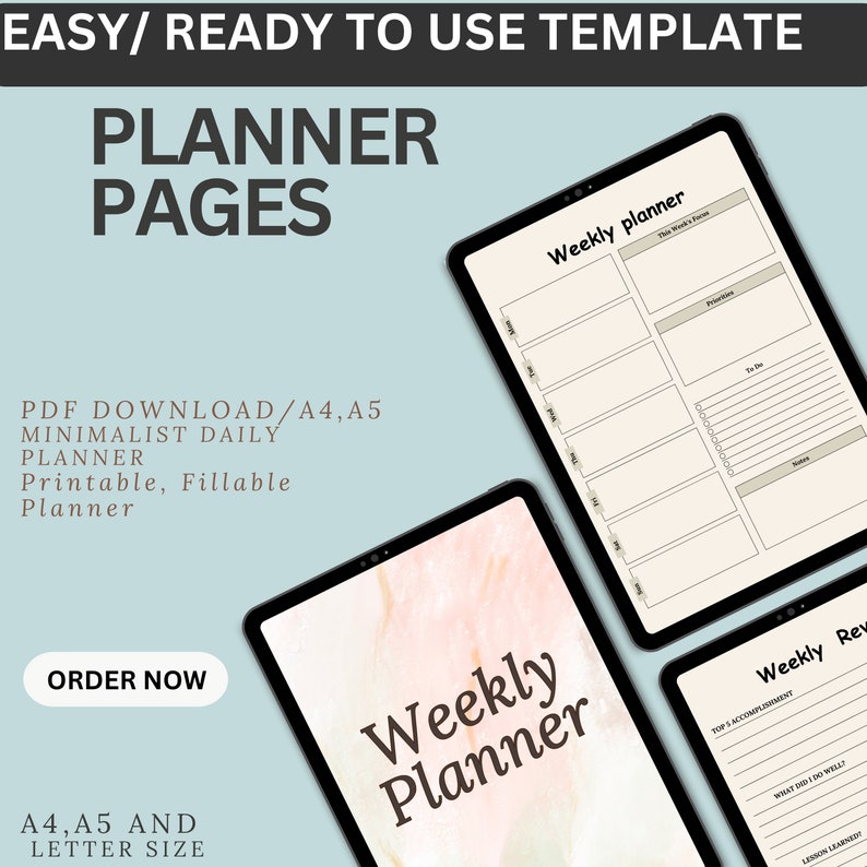 Weekly Planner Printable, Simple Weekly Planner, Minimalist Weekly ...