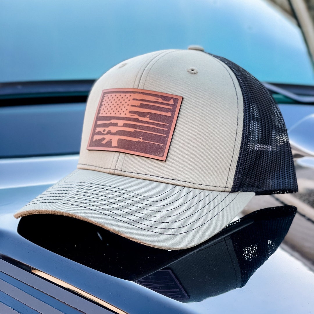 Gun Flag Hat, Gun Rights, Second Amendment, Leather Patch Hat, Father’s ...