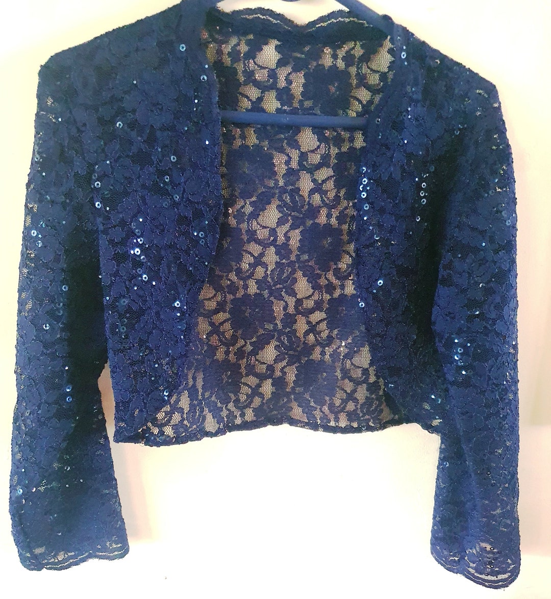 Navy Blue Sequinned Lace Bolero Shrug With Cut Away Front, Formal ...
