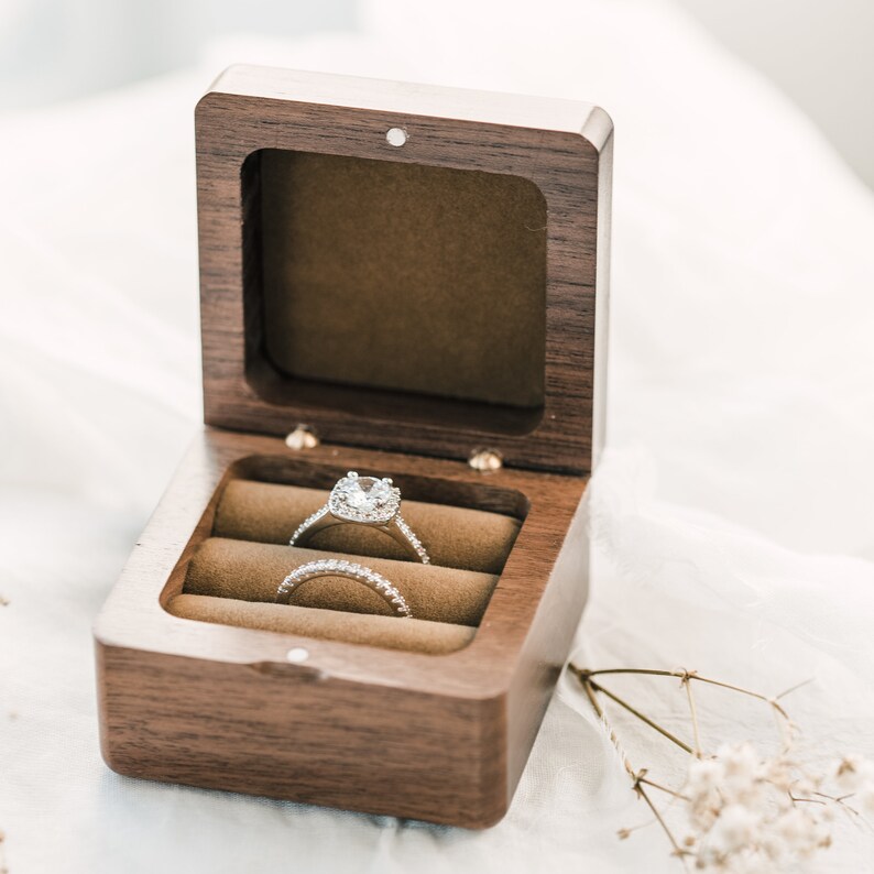 Square Double Ring Box Personalized Ring Box Wedding Ring - Etsy