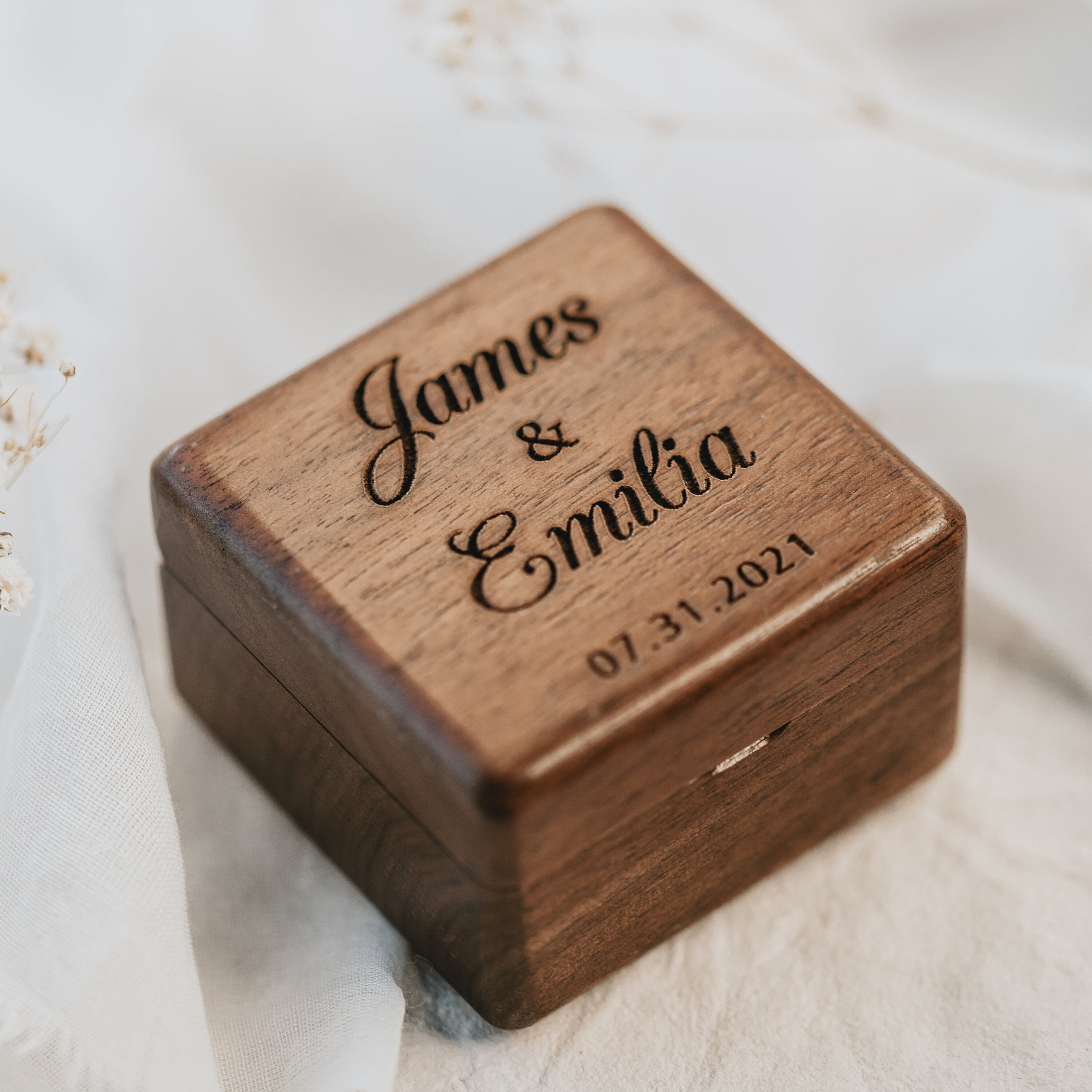 Square Double Ring Box Personalized Ring Box Wedding Ring - Etsy