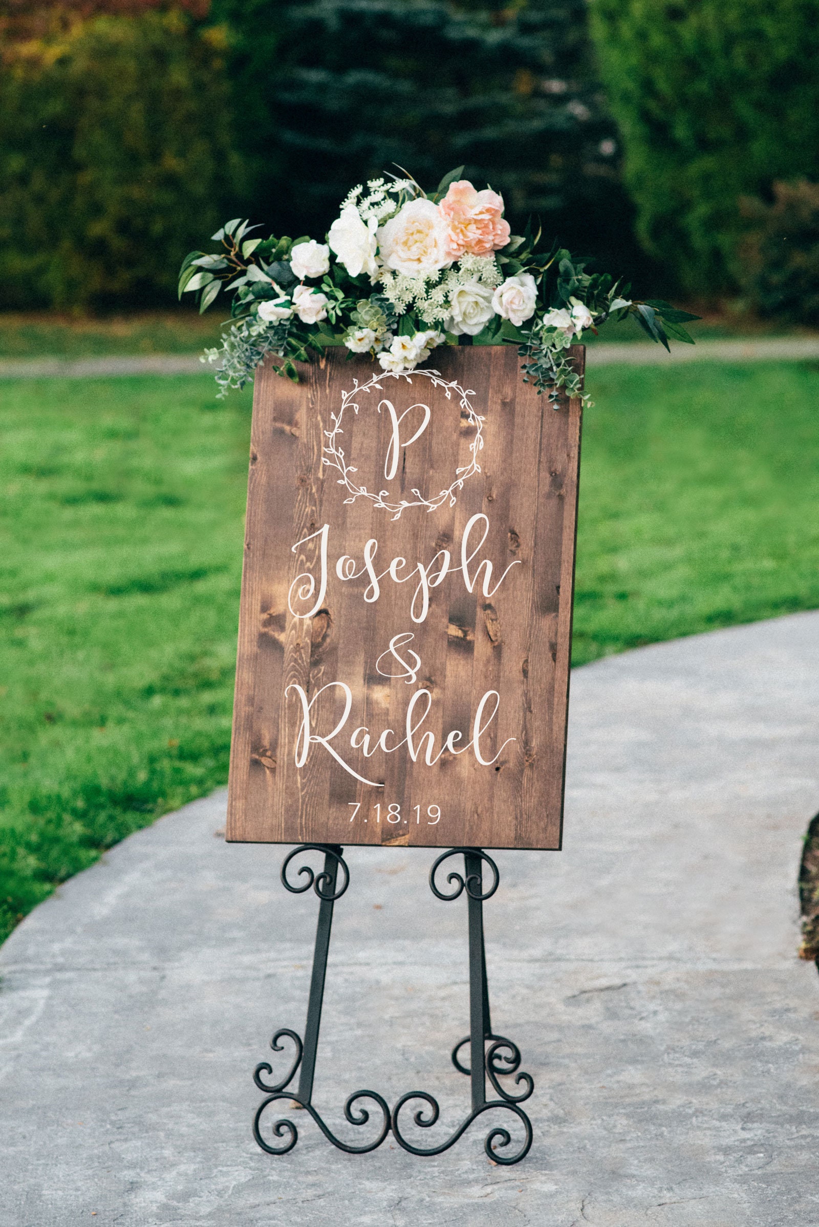 Wedding Sign - Wreath Design - Vertical Sign - Personalized Wood ...