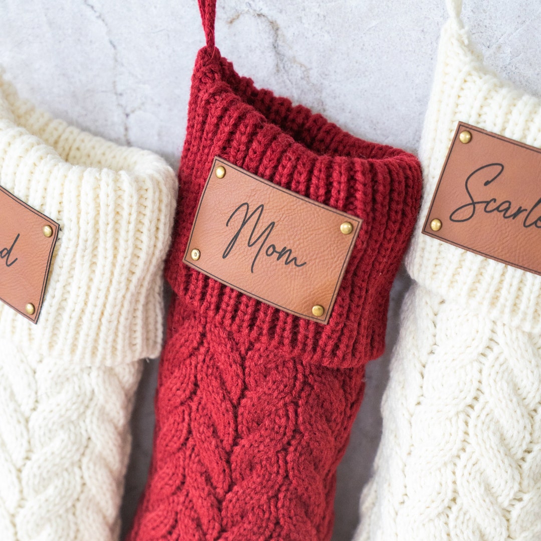 Personalized Christmas Stockings With Leather Patch - Custom Stocking ...