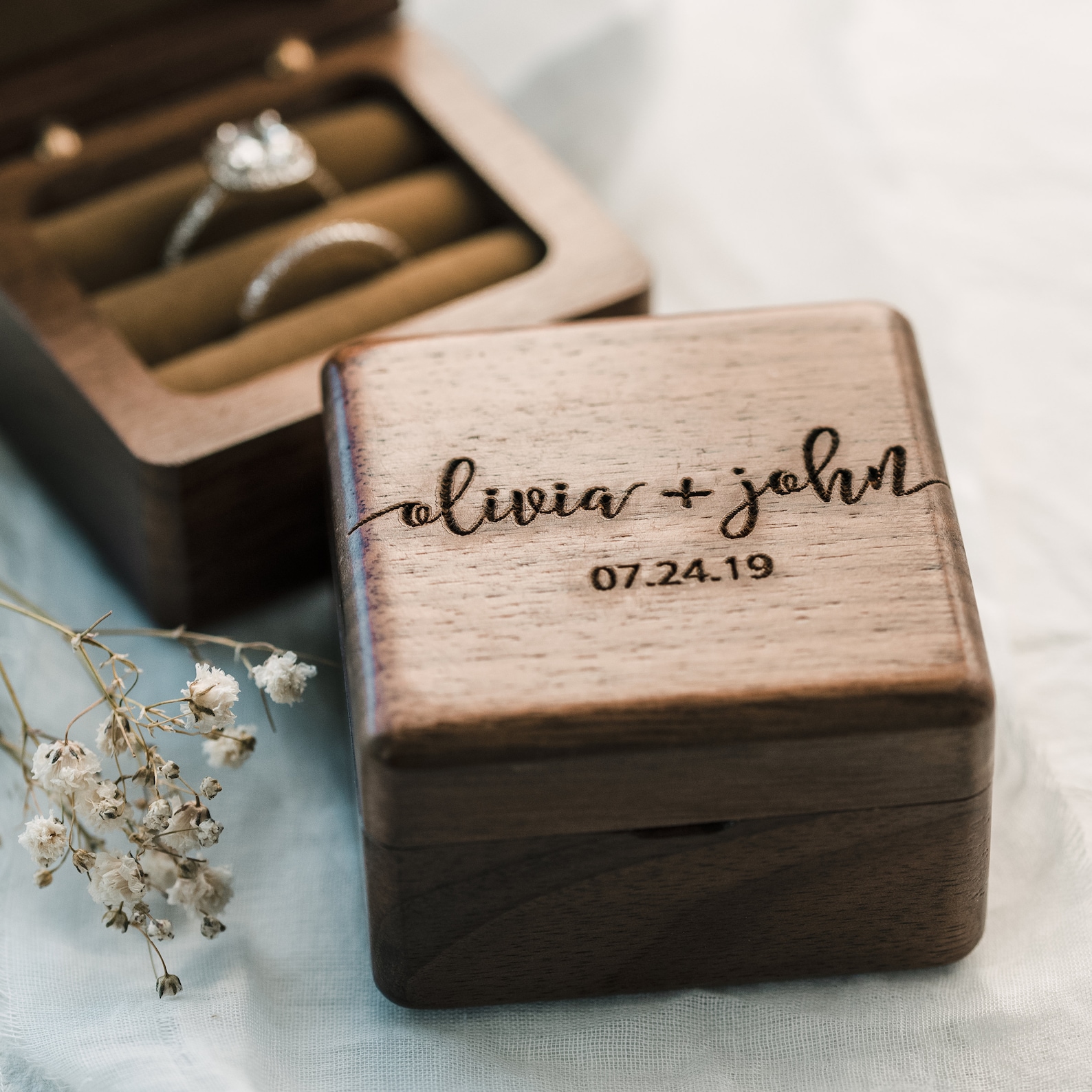 Square Double Ring Box Personalized Ring Box Wedding Ring - Etsy