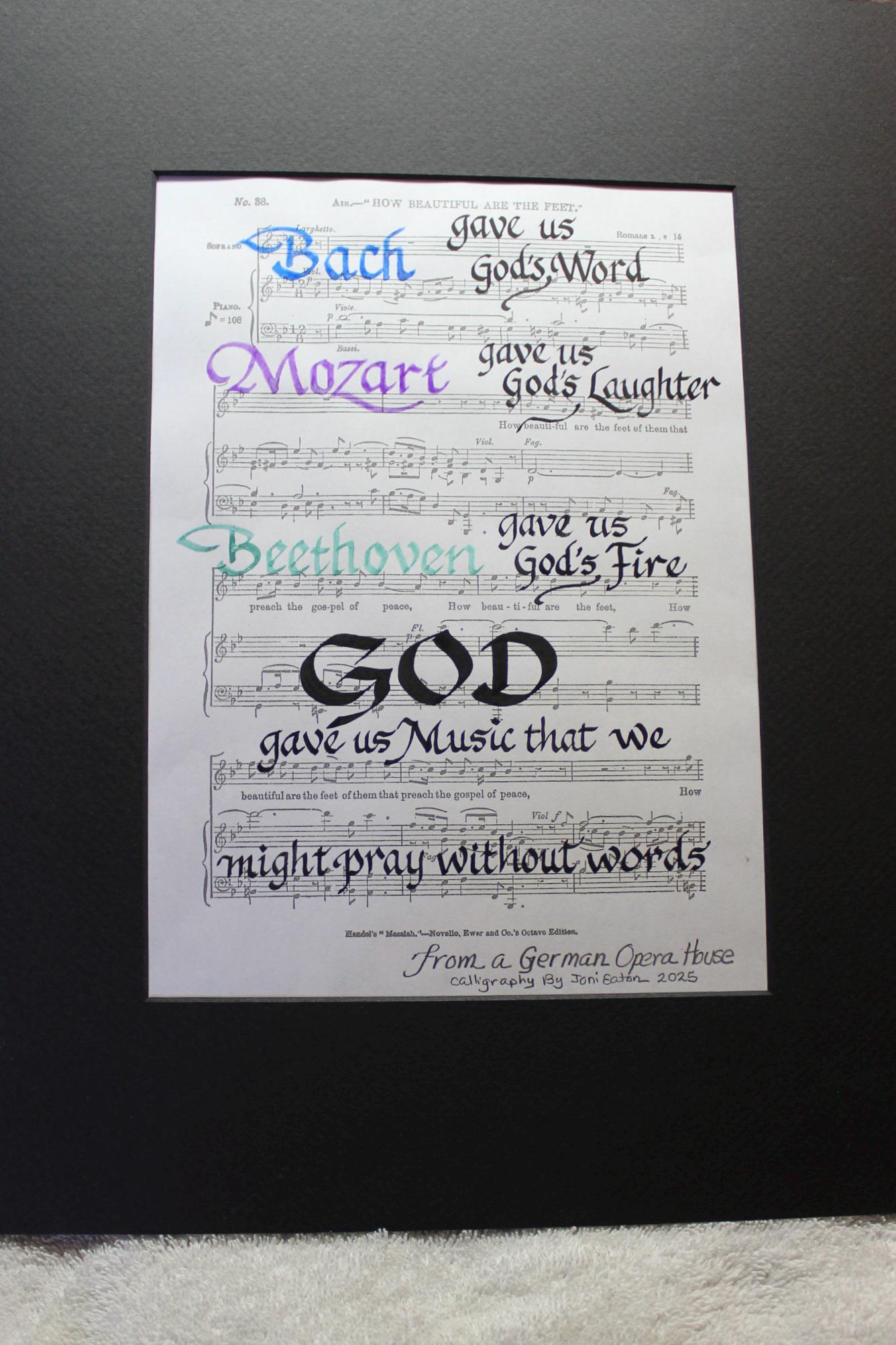 Music Quote in Original Calligraphy Bach. Mozart, Beethoven, God - Etsy