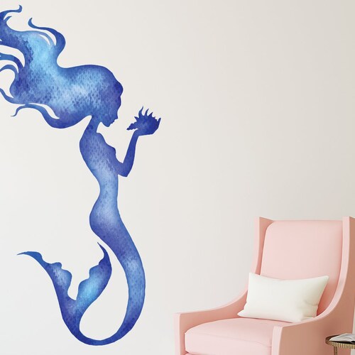 Mermaid Wall Decal Ocean Mermaid Wall Art Watercolors | Etsy