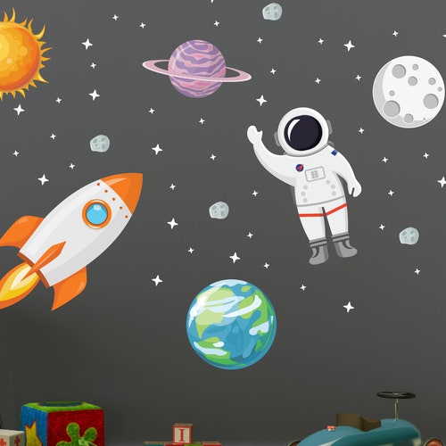 Outer Space Wall Decal Stars Planets Astronaut Rocket Solar - Etsy
