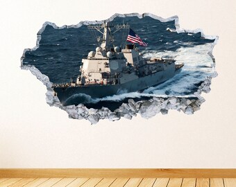 Navy Ship Wall Decal Destroyer 3D Smashed Wall Art Sticker Kids Room ...