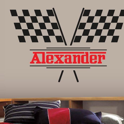 Personalized Name Racing Flags Wall Decal Racing Poster Car - Etsy