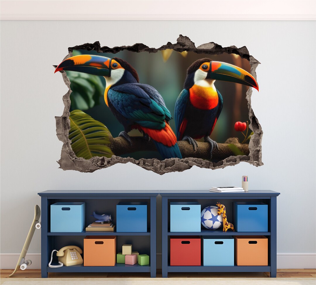 Tropical Birds Wall Decal 3D AI Graphic Wall Art Sticker, Wall Decor ...