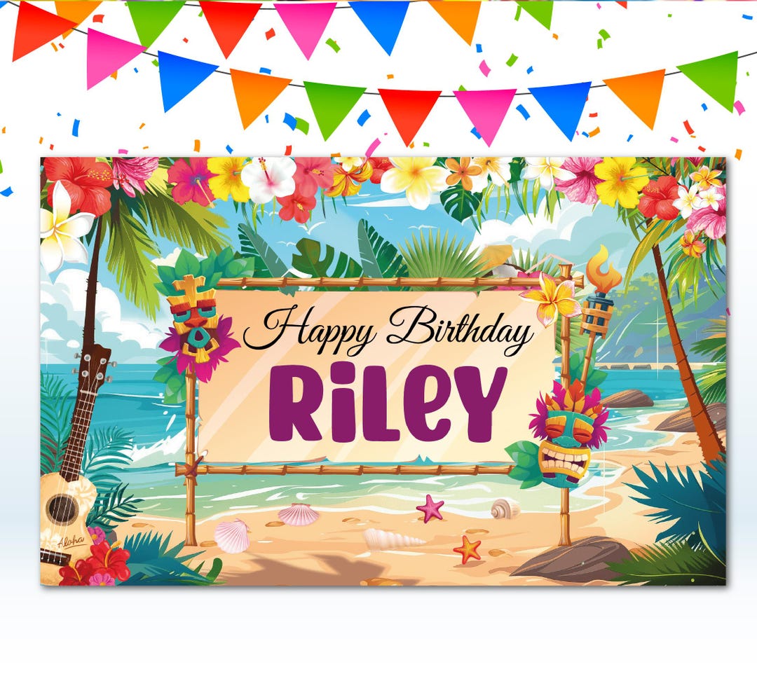Hawai Custom Birthday Banner, Hawaiian Birthday Banner, Tropical Beach ...