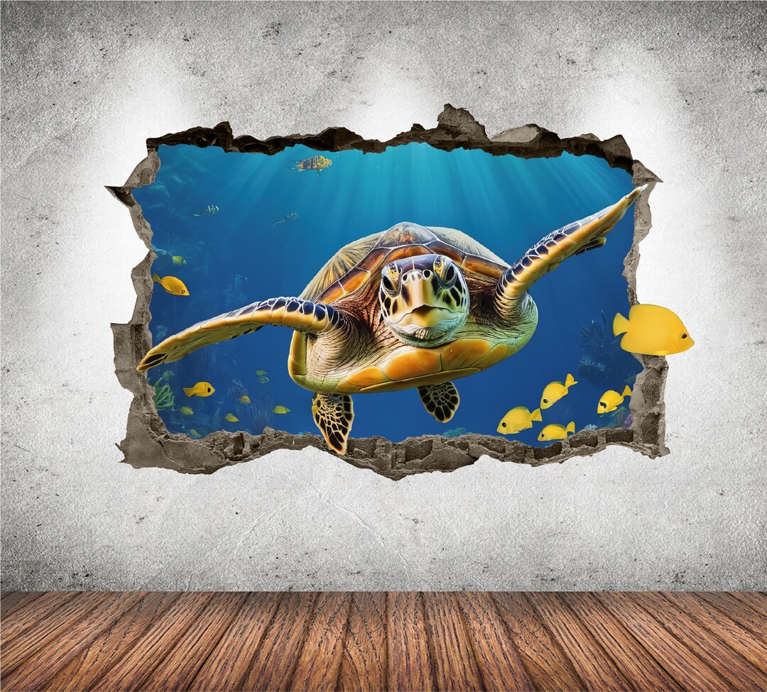 Ocean Sea Turtle Wall Decal Smashed 3D Graphic Sea Animal Wall Decor ...