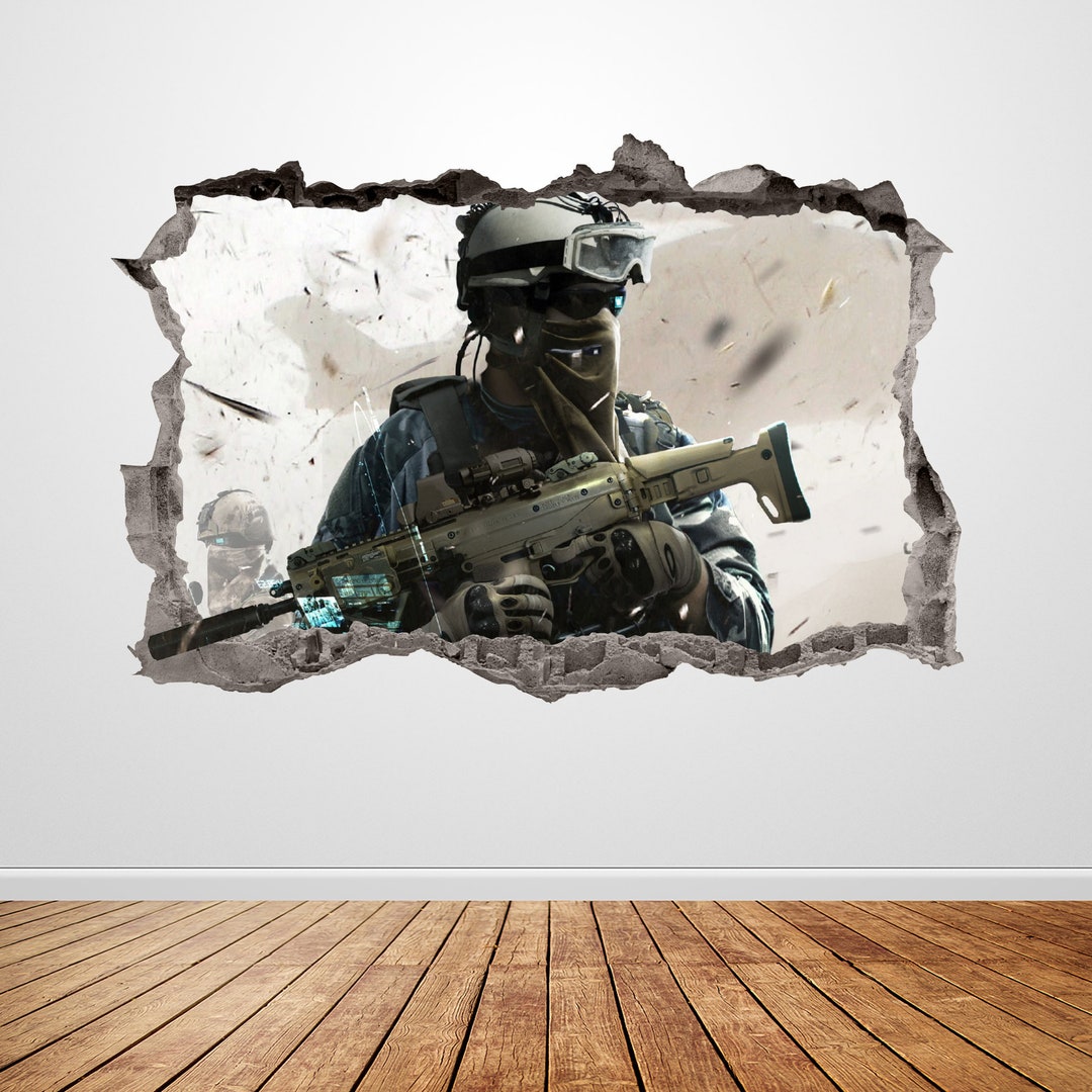 Soldier Wall Decal Smashed 3D Graphic Military Battlefield Wall Sticker ...